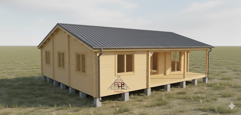 Chalet bois sur mesure 104m² Madriers 44+100+44 mm + isolation