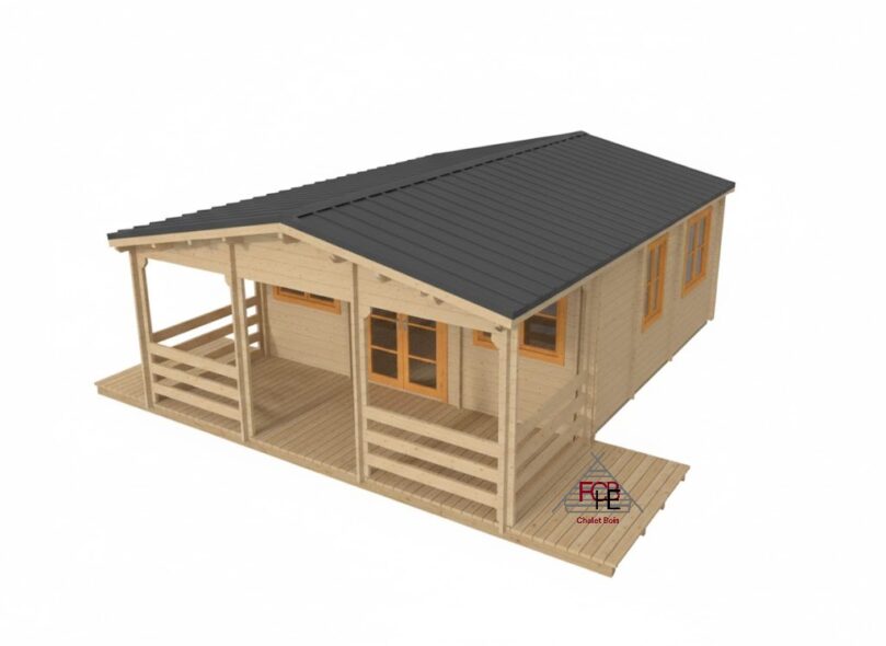 Chalet bois 65m² double madriers – Modèle N°220222 isolé